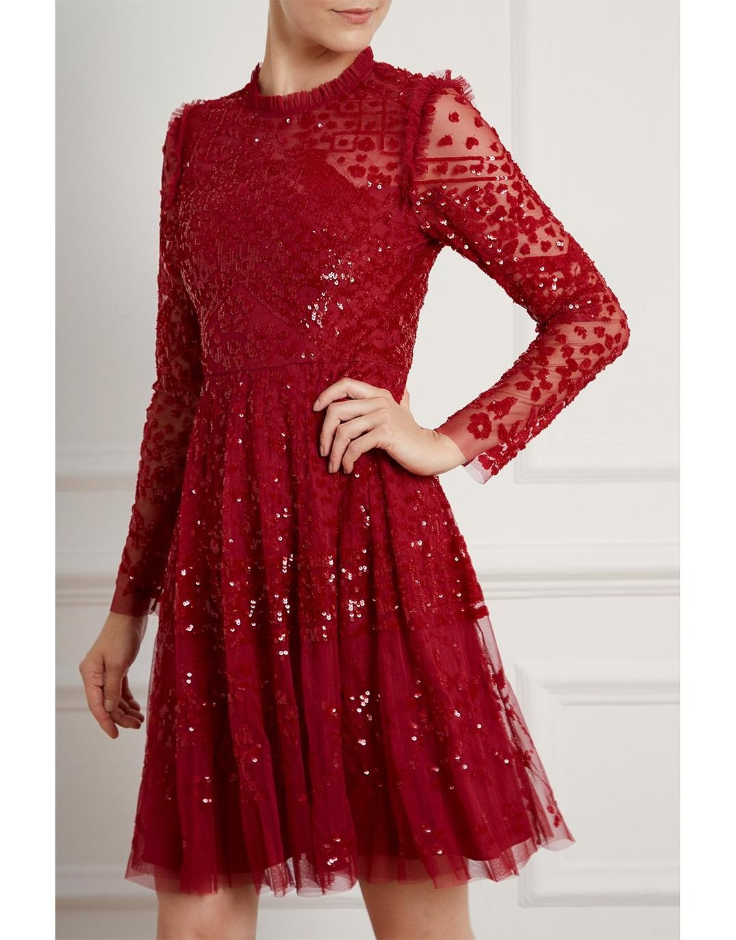 Aurora Sequined Tulle Mini Dress - Cherry Red (NT)