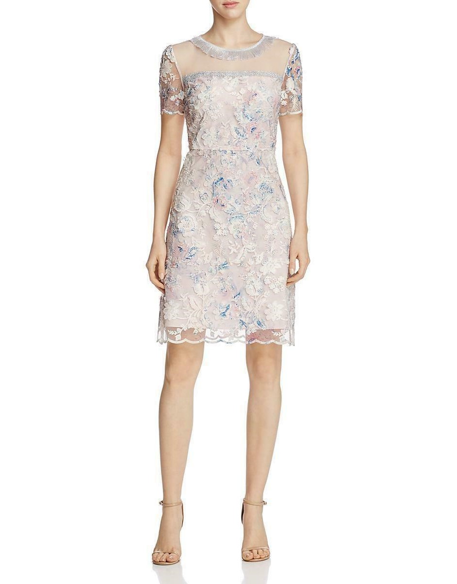 Metallic Lace & Fringe Trim Cocktail Dress - Silver Pink (ET)