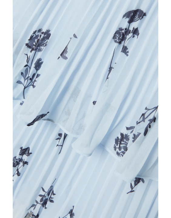 Floral-Print SS Chiffon Mini Dress - Pastel Light Blue (SP)