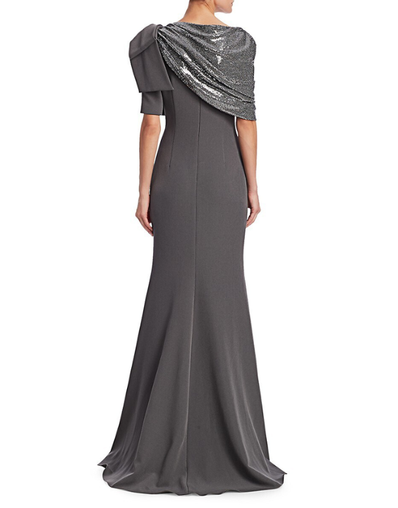 Sequin Asymmetric Bow Mermaid Gown - Smoke Grey (BM)