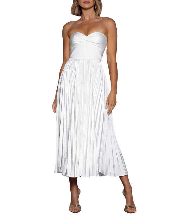 Hailey Sweetheart Detachable Straps A-Line Pleated Gown - White (EZ)