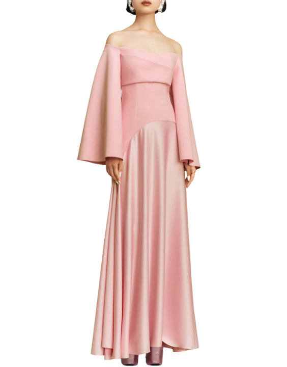 Rina Off-Shoulder Crepe Satin Corset Maxi Gown - Putty Pink (SL)